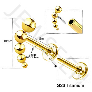 Jewseen 14K Solid Gold Snake Cartilage Earring 16g Flat Back Stud Helix Piercing Jewelry Tragus Earring Conch Stud Titanium Labret Post Lip Ring Nose Stud for Women Men