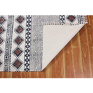 Casavani Indian Handmade Cotton Dhurrie Geometric Brown & Gray Area Rug Boho Kilim Flat Weave Rug Indoor Hall Room Decor Carpet Throw Rugs for Bedroom Living Room Bathroom Balcony 5x8 Feet