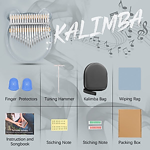 Acrylic Kalimba Thumb Piano,YUNDIE Portable 17 Keys Mbira Crystal Finger Piano, Musical Instruments Birthday Gift for Kid Adult Beginners Professional(Clear) (17 Keys)