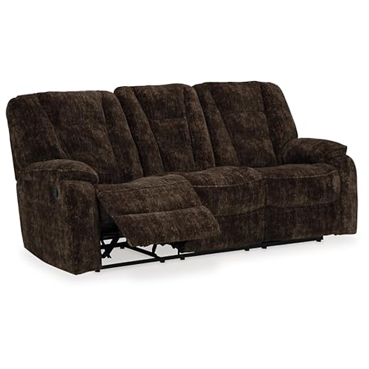 Signature Design by Ashley Soundwave Contemporary Manual Reclining Sofa with Drop Down Table, USB Ports and Cup Holders, Dark Brown