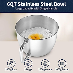 Stand Mixer, 6 QT 600W Tilt-Head Dough Mixer, 6+P speed Mixers Kitchen Electric Stand Mixer with Stainless Steel Bowl, Dishwasher-Safe Dough Hook, Flat Beater, Wire Whisk, Splash Guard, Grey