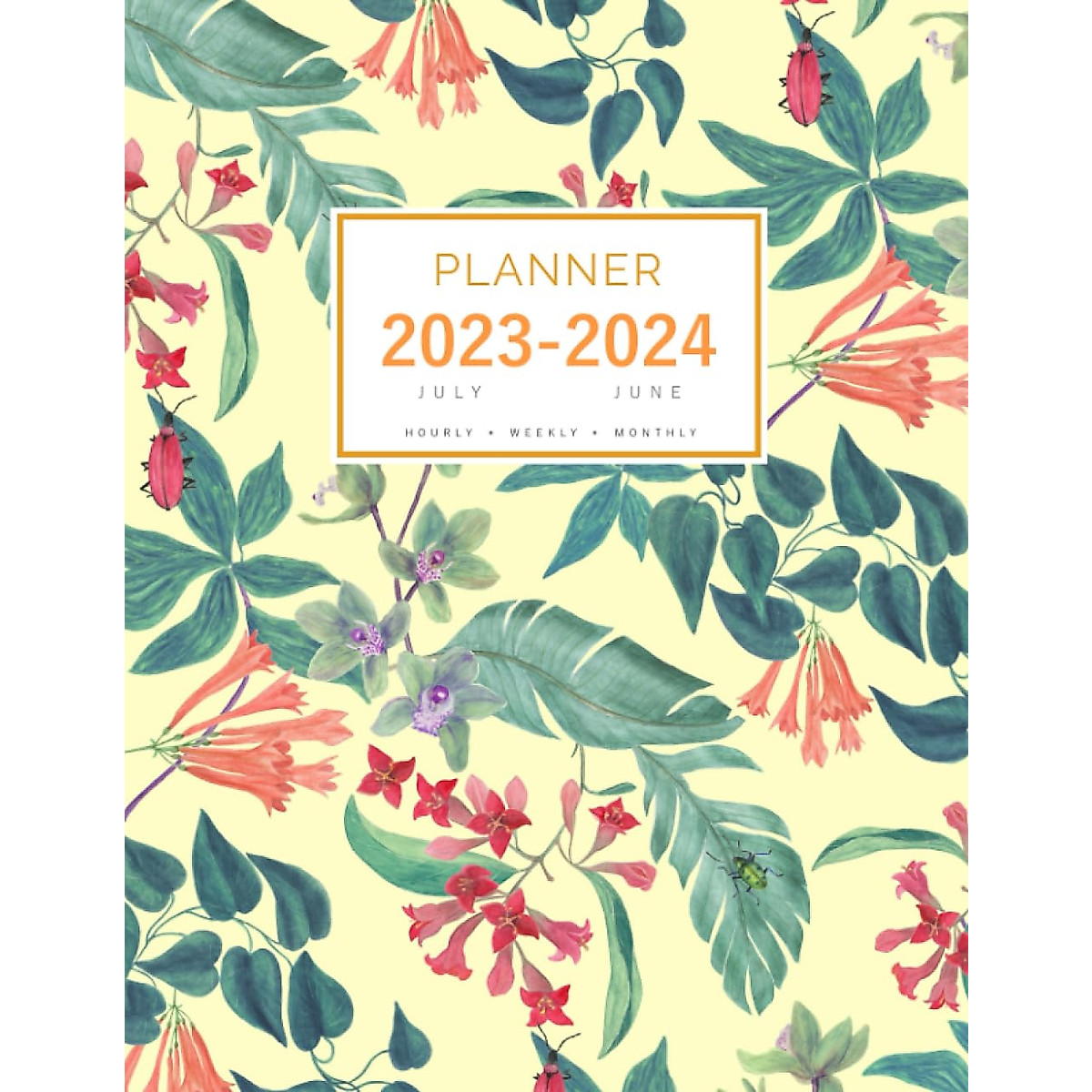 Planner July 2023-2024 June: 8.5 x 11 Large Notebook Organizer with Hourly Time Slots | Tropical Flower Leaf Design