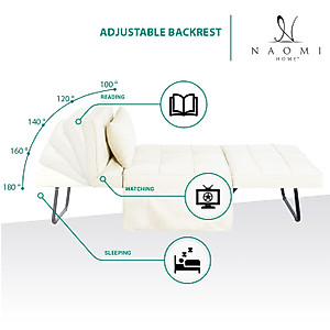 Naomi Home Convertible Sofa Bed, 4 in 1 Chair Bed Sleeper for Adults, Linen Sleeper Sofa Bed Chair, Ottoman Bed Sleeper with Adjustable Backrest, Modern fold Out Chair Bed for Living Room, Cream