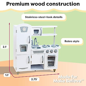 KidKraft Vintage Wooden Play Kitchen with Pretend Ice Maker and Play Phone, White