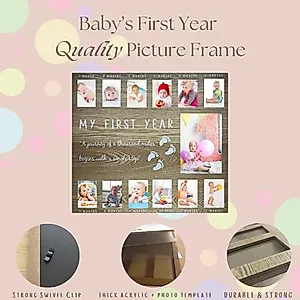 Baby's First Year Picture Frame, 12 Month Milestone Photo Frame, Wall Collage for Newborn Baby, Keepsake Idea for First Birthday, New Mom Dad, Baby Shower, Christening, Christmas, Grandparents