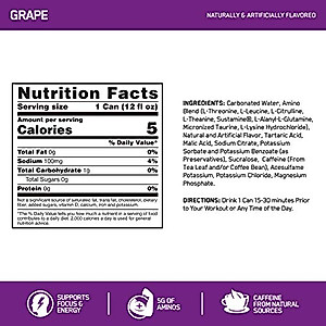 Optimum Nutrition Amino Energy Powder: Concord Grape (65 Servings) with Essential Amino Energy Plus Electrolyes Sparkling Drink: Grape (12 Cans) - Bundle Pack