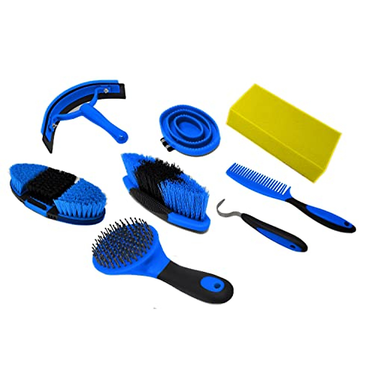 Premium Horse Grooming Kit | 9 Piece Durable Hair groomer Brush Set. Perfect Horse Gift For Beginners or Professional (Blue)
