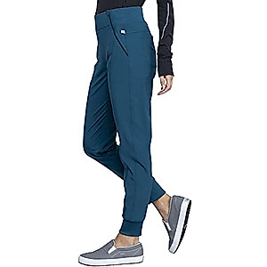 Jogger Scrub Pants for Women 4-Way Stretch with Mid Rise, Cargo Pocket, Superior Performance, and Comfort CK110A, M, Caribbean Blue