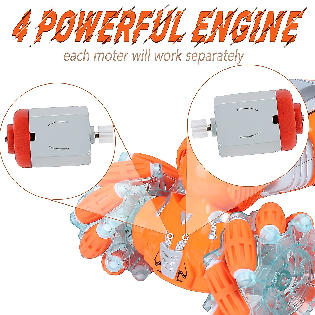 GILI Gesture Sensing Rc Stunt Car with Gravity Sensor, 2.4GHZ,4WD Double Sided Hobby RC Crawlers with Music&Lights for Boys 6-12 Gift Vehicle for 6, 7, 8, 9, 10, 11, 12 Kids Orange