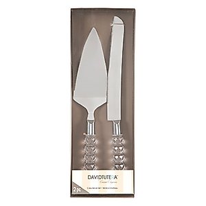 David Tutera Crystalline Handle Wedding Cake Silver Metal Serving Set
