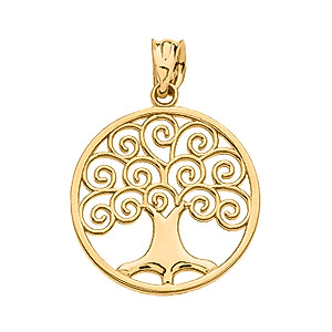 Polished 10k Yellow Gold Circle Tree of Life Openwork Charm Pendant