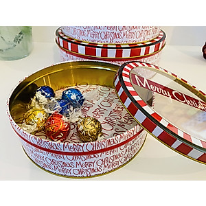 hadaaya Pack of 3 Round Nesting Tins with Clear Lids, Festive Holiday Cookie Tins for Treats & Gifts, Multipurpose Storage Container for Cookies, Snacks & More - Featuring Merry Christmas Text On Lid