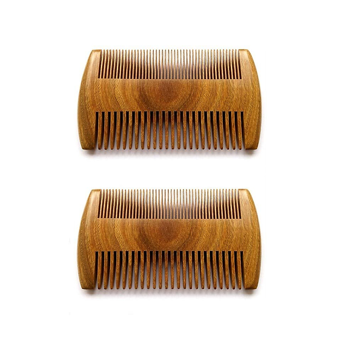 Myhsmooth Handmade Natural Green Sandalwood No Static Combs with Aromatic Scent - 2 PCS Pocket Combs for Long and Short Beards, Mustaches (4" Long Two Sides)