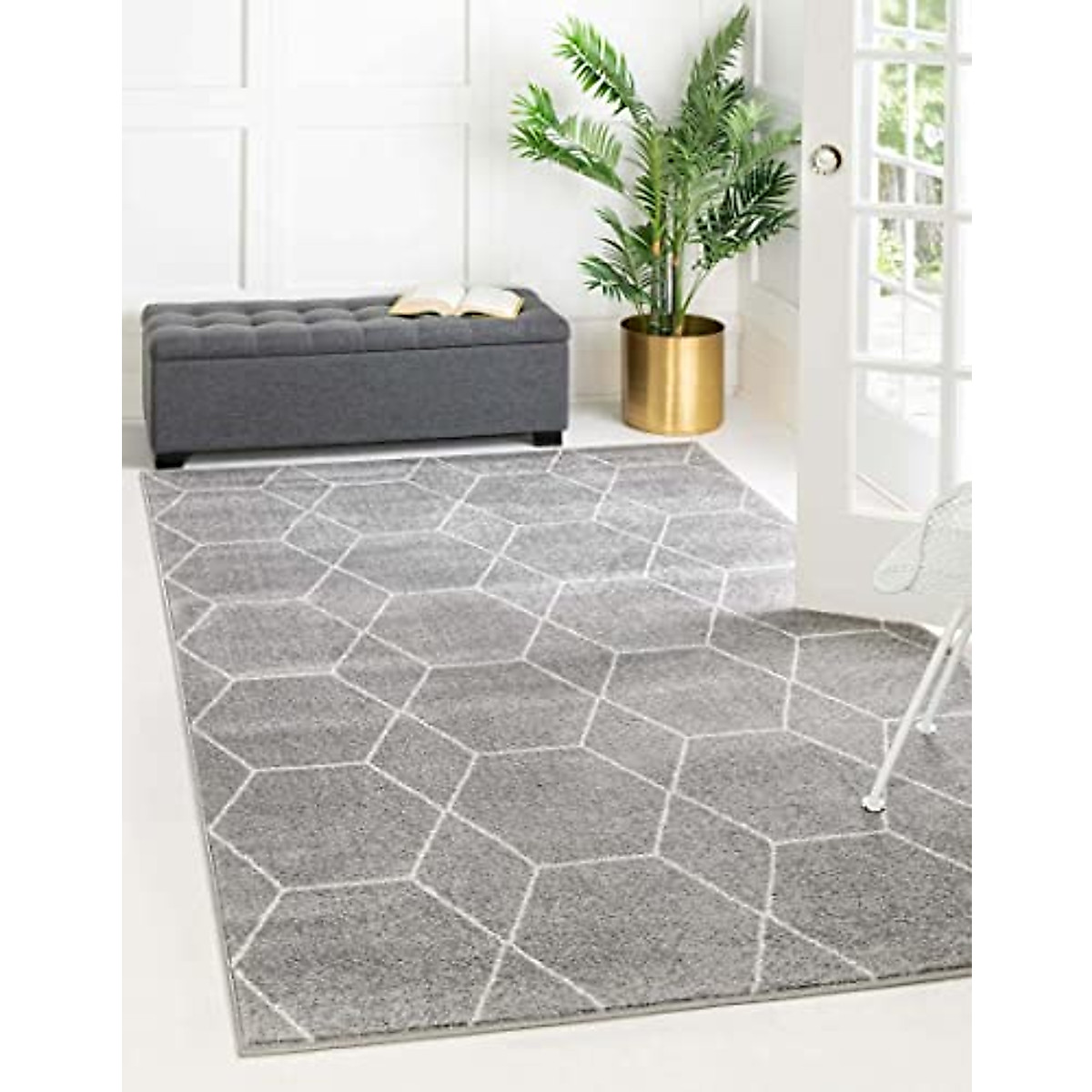 Unique Loom Trellis Frieze Collection Area Rug - Geometric (5' 1" x 8', Light Gray/ Ivory)