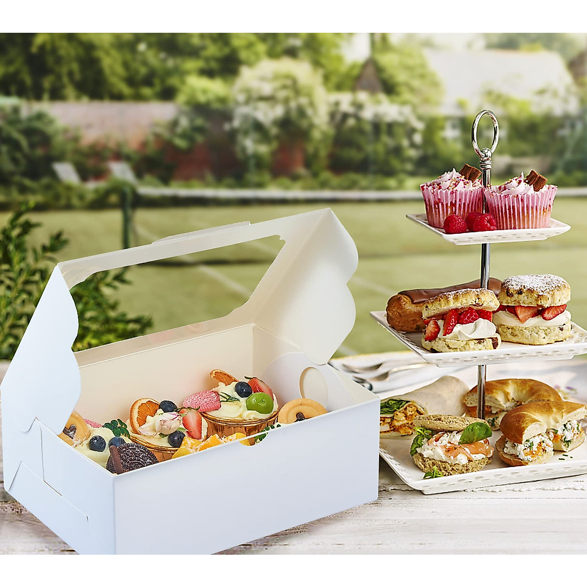 UnicoPak 20 Pack 10 x 6.8 x 4 Inch Tall White Cupcake Boxes with Handle Tray, Cupcake Boxes 6 Count, Extra Large Cupcake Boxes Bakery Boxes Muffin Boxes for Standard and High Creams Decorated Cupcakes Muffins Jumbo Cupcakes