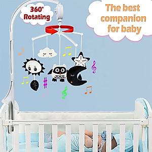 KAKIBLIN Baby Crib Mobile, Mobile for Crib with Hanging Rotating Toys, Nursery Mobile for Newborns with Music Box, Black and White Mobile for Baby Girls & Boys 0-24 Months,Owl
