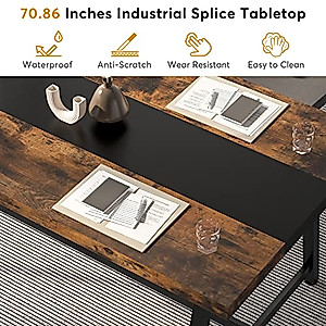 Tribesigns Dining Table for 8 People, 70.87-inch Rectangular Wood Kitchen Table with Strong Metal Frame, Industrial Large Long Dining Room Table for Big Family (Rustic Brown)
