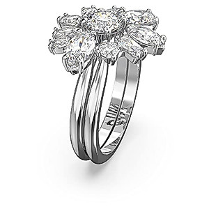 Swarovski Gema cocktail ring, Flower, White, Rhodium plated