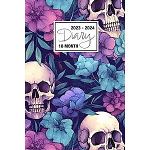 2023 - 2024: 18 Month Diary A5 Week to View on 2 Pages Weekly Journal Agenda WO2P Planner Jul 23 to Dec 24 Horizontal With Moon Phases, UK & US ... And Flowers Watercolour Deep Purple And Teal