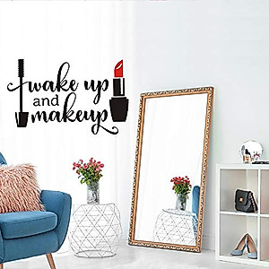 Wake up and Make up Quote Wall Decal Sticker, AUHOKY Unique Art Words Peel and Stick Space Wall Stickers, Removable DIY Mural Decor Wallpaper for Dressing Room Girls Bedroom
