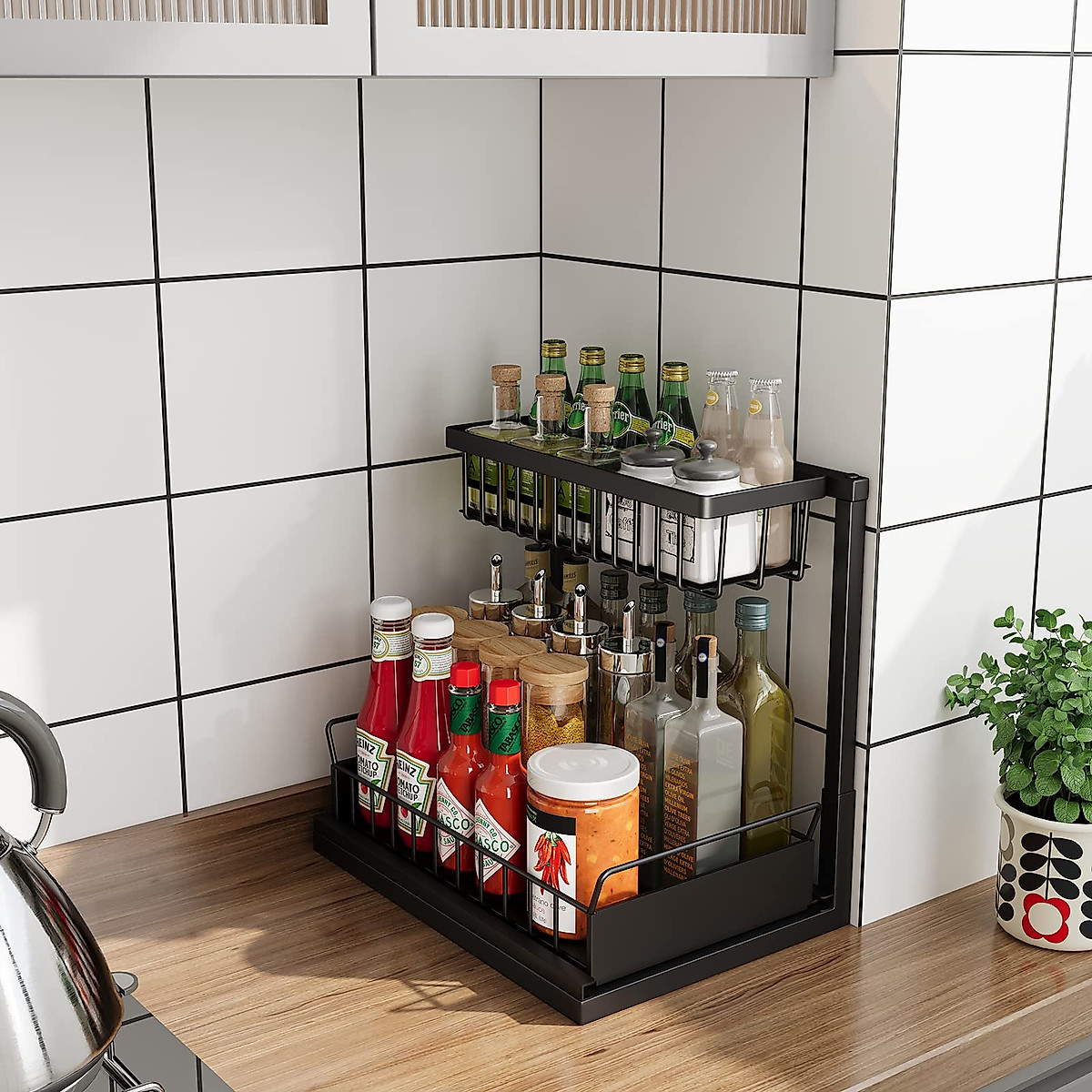 Floridy Under Sink Organizer, Pull Out Under Sink Organizers and Storage l Shaped, Under the Sink Organizer Bathroom Kitchen Cabinet Organizer Shelf and Storage