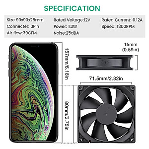 Wathai 12V 92mm 92x25mm DC Brushless Cooling Fan 3Pin High Perfomance for Computer case, Wine Fridge, Inverter DIY Ventilation Exhaust Projects 2 Pack