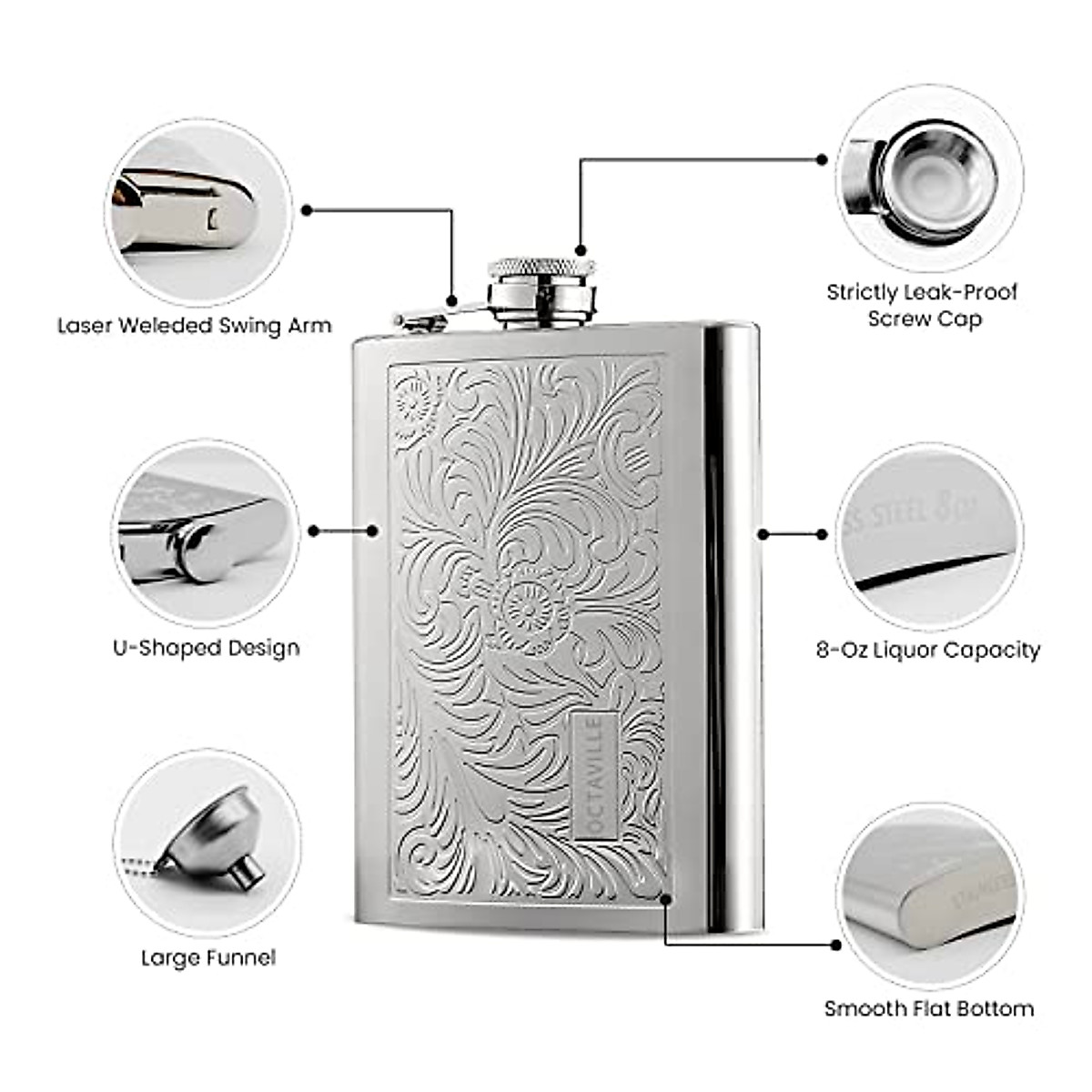 Octaville flasks for liquor for men Stainless quality hip flask 8oz Pocket Engraved Wine Drink Pot Alcohol flagon metal 220ml whiskey flask (Pattern)