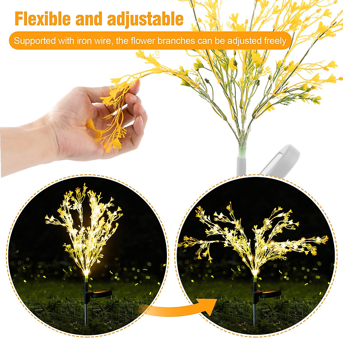 4 Pcs Solar Canola Flowers Lights- 30" Solar Garden Lights Outdoor Decorative Flowers Stake Lights Warm White LED Night Light for Garden Patio Yard Lawn Porch Walkway Spring Landscape Decoration