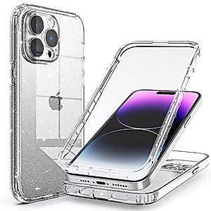 Switdo Compatible with iPhone 14 Pro Max Case Clear Glitter with Built-in Screen Protector&Camera Lens Protector,Full Body Protective Cover for Women Girls For iPhone 14 Pro Max 6.7 inch,Clear Glitter