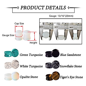 Qmcandy 6 Pairs Natural Stone Ear Plugs Saddle Plugs Ear Gauges Double Flare Expander Piercing Gauge 13/16 inch