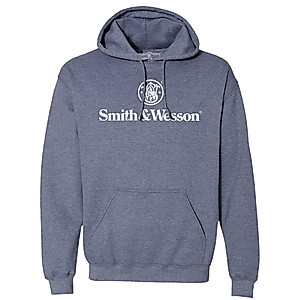 Smith & Wesson Farm & Firearms Official Licensed Apparel Men's Long Sleeve Solid Cotton-Poly Blend Graphic Logo Hooded Pullover Sweatshirt, Sizes S-2XL