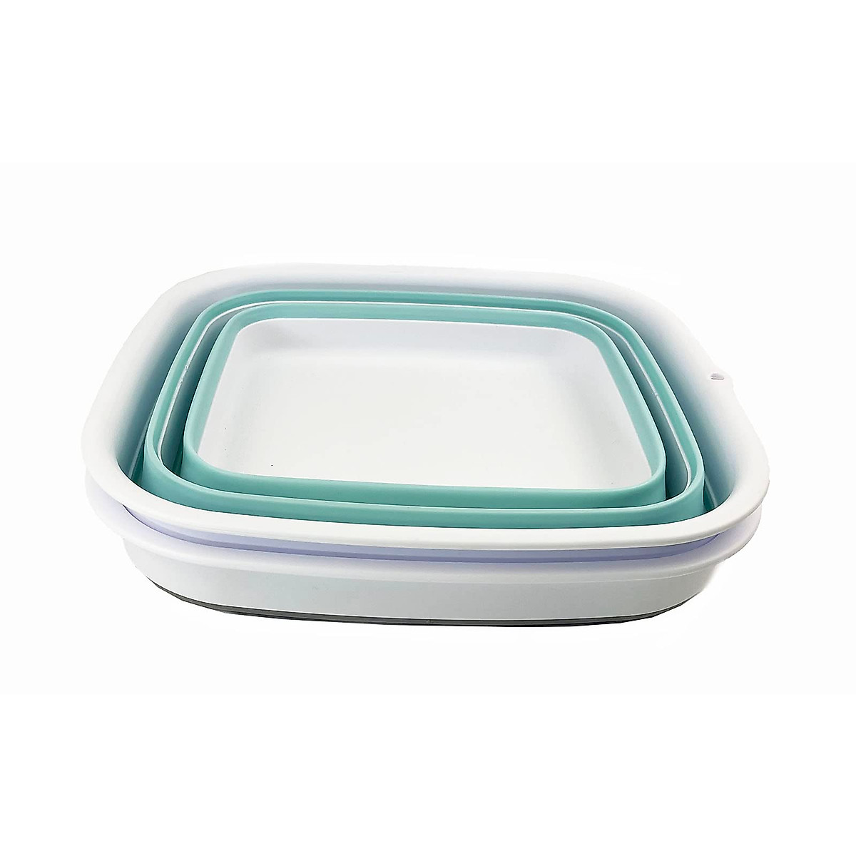 SAMMART 15L (3.9 gallons) Collapsible Plastic Washing Tub - Foldable Washtub - Portable Washing Basin - Space Saving Easy Storage (Lake Green+Grey (Set of 2))