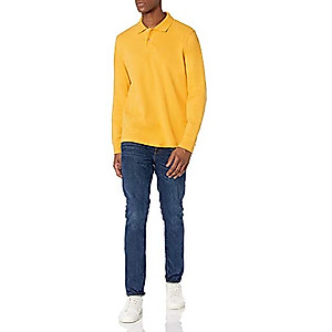 Amazon Essentials Mens Long Sleeve Polo Shirt with Collar, Regular-Fit Pique, Dark Yellow, Large