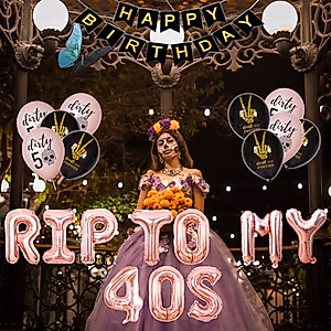 Geloar RIP To My 40s 50th Birthday Party Supplies, RIP FORTIES Balloons Happy Birthday Banner for Death to My 40s Forties RIP Youth Women Dirty 50 Funny 50th Bday Decorations (Rose Gold, RIP 40s)