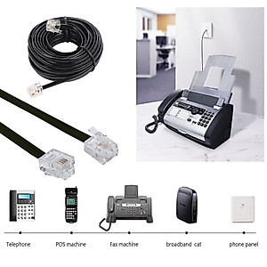 20Feet Long Telephone Extension Cord Phone Cable Line Wire, with Standard RJ11 Plug and 1 in-Line Couplers and 10 Cable Clip Holders-Black (20 Feet)