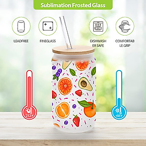 AnTaoTao Sublimation Glass Cans Blanks Frosted 18 OZ with Bamboo Lid and Clear Glass Straw Beer Cans Wide Mouth Jar 6 Pack Reusable Tumbler Cups Mugs for Iced Coffee, Tea, Juice, Soda, DIY Gift