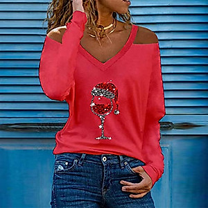 Womens Tops 2023 Fashion Sudadera de otoño para Mujer 2023 Camisa con Estampado de Mariposa navideña Camisetas Blusa de Manga Larga Shirts Q1-Red Large