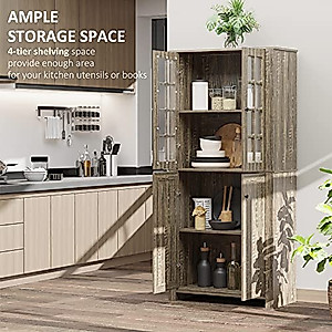 HOMCOM 71" Freestanding Kitchen Pantry Cabinet with Glass Door and Shelves, Tall Cupboard for Dining Room, Living Room, Natural