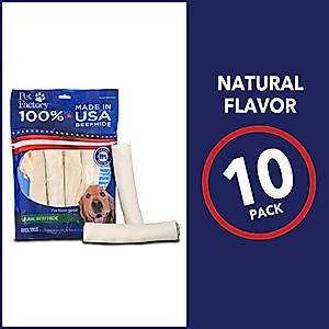 Pet Factory 100% Made in USA Beefhide 8" Rolls Dog Chew Treats - Natural Flavor, 10 Count/1 Pack