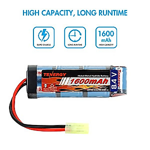 Tenergy Airsoft Battery 8.4V NiMH Flat Battery Pack w/Mini Tamiya Connector High Capacity 1600mAh Battery for Airsoft Guns MP5, Scar, M249, M240B, M60, G36, M14, RPK, PKM