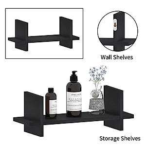 CRUGLA Black Floating Shelves Wall Mounted Set of 3, Hanging Storage Floating Book Shelf for Kitchen, Bedroom, Living Room, Study Room, Bathroom