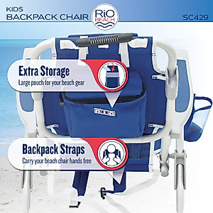 Rio Beach Kid's 5-Position Lay Flat Backpack Folding Beach Chair, Surf Power Surfer