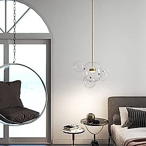 EDISLIVE Modern Artistic Chandeliers Bubble 1-Light 6-Clear Globe Glass Sputnik Pendant Light for Dining Room White