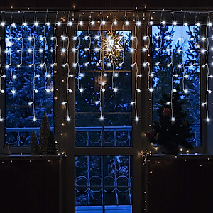 Blissun 360 LED Iciclelights, 29.5FT 8 Modes Curtain Fairy Lights with 60 Drops, Christmas Outdoor String Lights for Wedding Halloween Thanksgiving Party Home Garden Indoor Decorations (White)