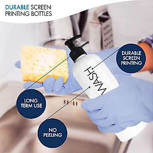 Empty White Plastic Shampoo & Conditioner Bottles (Pack of 6, 17 Fl. Oz) - 3 Screen Printed Bottles and 3 Bottles with 6 Transparent Stckers