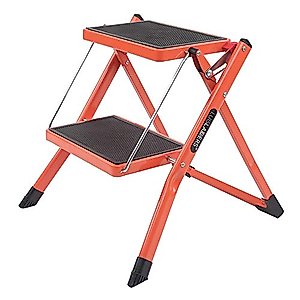 LUISLADDERS 2 Step Ladder Small Folding Step Stool Sturdy Steel Ladder for Adults or Kids with Non-Slip Pedal, Multi-Use for Home and Kitchen