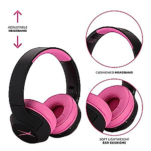 Altec Lansing Kid Safe Noise Cancelling Wireless Headphones 15H Battery, 85dB Volume Limit, Foldable Design Powerful Sound, Active Noise Cancellation Perfect for Kids Ages 7+ (Blackout Pop Pink)