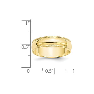 Jewels By Lux 10K Yellow Gold 6mm Light Weight Milgrain Half Round Wedding Band Size 7