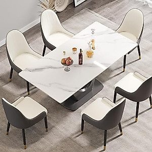 Leavader Modern Dining Table for 6 People, 71“ Dining Room Table with Dark Gray Stainless Steel Base, Rectangular Faux Marble Kitchen Table Stone Dining Table Suitable for Home Kitchen(Only 1 Table)