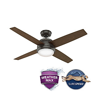 Hunter Fan Company, 59615, 52 inch Oceana Noble Bronze Wet Rated Ceiling Fan with LED Light Kit and Wall Control